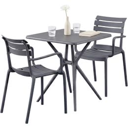 CLP Gartenm&ouml;bel-Set wetterfest Avena, mit 2 Stapelst&uuml;hlen und quadratischem Esstisch 72x72cm, Sitzgruppe f&uuml;r Balkon, Terrasse und Garten