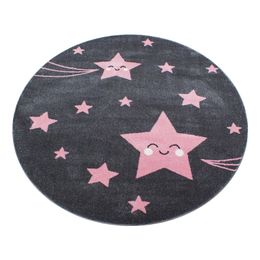 KADIMA DESIGN Kinderteppich TASNA, mit Sternen-Motiv, Rosa, &Oslash; 120 cm