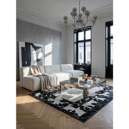 KADIMA DESIGN Flachwebteppich Waschbar PIZOL, im Patchwork-Stil, Schwarz, 200 x 290 cm