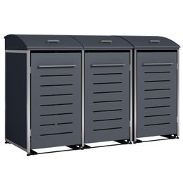 DEGAMO M&uuml;lltonnenbox KIEL 211x83x136cm f&uuml;r 3x Tonne 120 und 240 Liter, Stahl anthrazit + Edelstahl