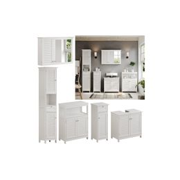 VICCO Badm&ouml;bel-Set Riad, Wei&szlig;, Badezimmer, moderne Badserie, Lamellen-Front, Waschtischunterschrank, Spiegelschrank, Midischrank, Hochschrank, Sideboard