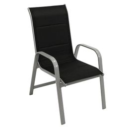 DEGAMO Stapelsessel CESANO, Aluminium silbergrau + Textilgewebe gepolstert schwarz, 2 St&uuml;ck