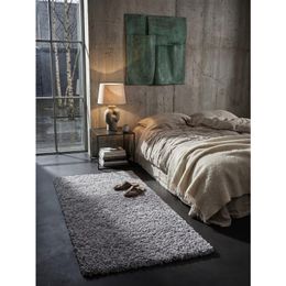 KADIMA DESIGN Hochflorteppich RHEIN, einfarbig, aus Polypropylen, Hellgrau, 80 x 150 cm