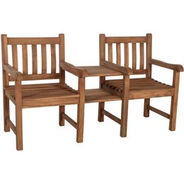 CLP Gartenbank wetterfest mit Tisch Lior, Teakbank outdoor, 2-Sitzer Holzbank und Gartensessel 2er Set in einem, f&uuml;r Balkon und Garten
