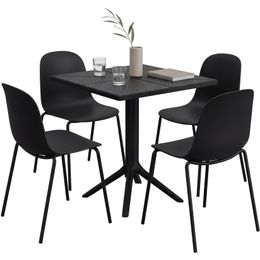 CLP Gartenm&ouml;bel-Set wetterfest Nerra, 4 Stapelst&uuml;hle und quadratischer Gartentisch, ergonomisch, 5-teilige Sitzgruppe stapelbar