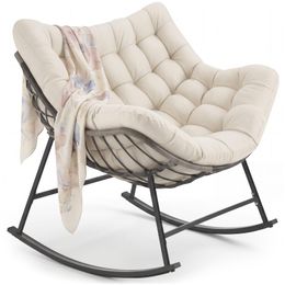 TecTake&reg; Schaukelstuhl, dickes Polster mit Steppmuster, Stahlgestell mit Rattangeflecht, 93 x 99,5 x 89 cm