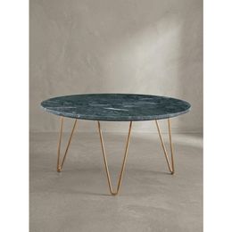 KADIMA DESIGN Couchtisch Gr&uuml;n Marmor Dreibein Design 70x70x35 cm, Rund Modern Gold Metall