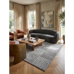 Hochflorteppich Cord-Streifen-Patchwork Silber 200x290 cm Waschbar