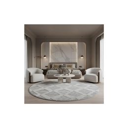 Teppich Hochflor EISACK in Grau, im Boho-Stil, &Oslash; 120 cm