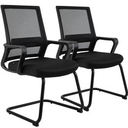 CLP Freischwinger St&uuml;hle 2er Set Hanka, Konferenzstuhl mit Stoffbezug ergonomisch mit Armlehnen und Mesh-R&uuml;ckenlehne