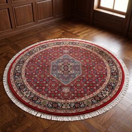 Orientteppich Theko, H:12mm &Oslash;:250cm, rot, Wolle, Teppiche, "Benares Bidjar, handgekn&uuml;pft", reine Wolle, mit Fransen, Wohnzimmer