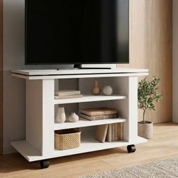 FineBuy TV Lowboard mit Rollen Wei&szlig; 78cm HiFi Bank Rollen Fernsehtisch TV M&ouml;bel drehbar