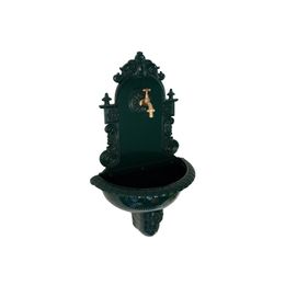 Wandbrunnen TIROL aus Aluguss mit Wasserhahn, dunkelgr&uuml;n