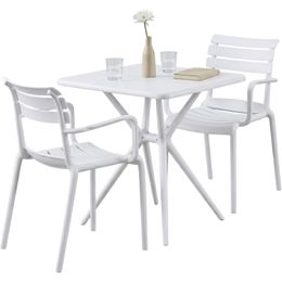CLP Gartenm&ouml;bel-Set wetterfest Avena, mit 2 Stapelst&uuml;hlen und quadratischem Esstisch 72x72cm, Sitzgruppe f&uuml;r Balkon, Terrasse und Garten