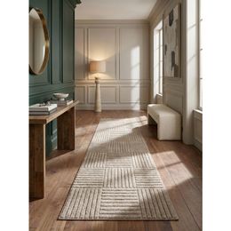 Hochflorteppich Cord-Streifen-Patchwork Beige 80x250 cm Waschbar