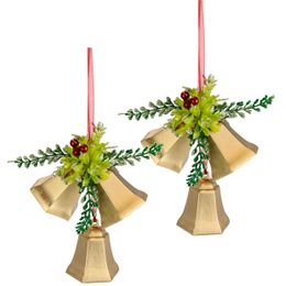 Dekoh&auml;nger I.GE.A., B:9cm H:25cm, gold, Kunststoff, Dekoh&auml;nger, "Glocken", zum H&auml;ngen, 2er Set, Weihnachtsdeko Kranzdeko
