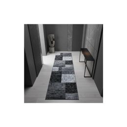 KADIMA DESIGN Teppich Kurzflor INN in Schwarz, abstrakt kariert, 80 x 300 cm