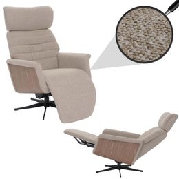 MCA Relaxsessel MCW-N56, Fernsehsessel Liegesessel Fu&szlig;st&uuml;tze drehbar Boucl&eacute; Stoff Holz ~ Stoff braun, Holz Walnuss-Optik