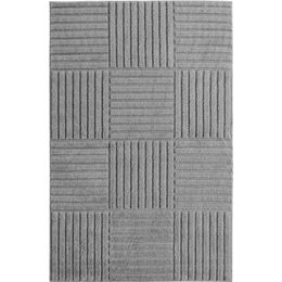 Hochflorteppich Cord-Streifen-Patchwork Silber 200x290 cm Waschbar