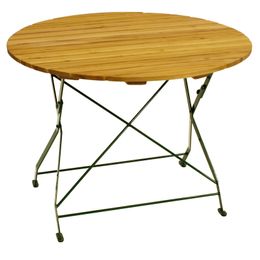 DEGAMO Klapptisch BAD T&Ouml;LZ 100cm rund, Flachstahl gr&uuml;n + Robinie