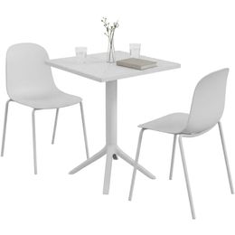 CLP Gartenm&ouml;bel-Set wetterfest Nerra, 2 Stapelst&uuml;hle und quadratischer Gartentisch, ergonomisch, 3-teilige Sitzgruppe stapelbar