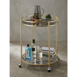 Servierwagen &ndash; Gold, &Oslash; 57 cm, Glasplatten, auf Rollen, 75 cm hoch