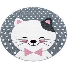 KADIMA DESIGN Kinderteppich TASNA, mit Katzen-Motiv, Rosa, &Oslash; 120 cm