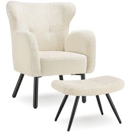 TecTake&reg; Sessel mit Hocker, dick gepolstert, mit Boucl&eacute;-Bezug, runde, pulverbeschichtete Stahlbeine, Belastbarkeit 120 kg