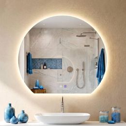 CLP Badspiegel mit LED-Beleuchtung halbrund, Badezimmerspiegel mit Touch-Dimmer, 3 Lichtfarben, beschlagfrei, rahmenloser Wandspiegel Baloni