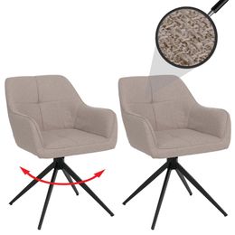 2er-Set Esszimmerstuhl MCW-O47, K&uuml;chenstuhl Armlehne, drehbar Auto-Return, Stoff/Textil (270g/m&sup2;) ~ beige