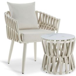 TecTake&reg; Aluminium Gartenlounge-Set, im Rope-Design, dicke Polsterung, h&ouml;henverstellbare Kunststofff&uuml;&szlig;e, Sicherheitsglasplatte
