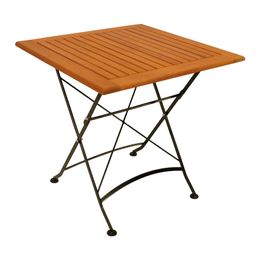 DEGAMO Klapptisch Hofgarten 75x75cm, Flachstahl schwarz + Eukaylptus