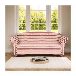 3-Sitzer Sofa Loretta, ca. 204 x 83 x 85 cm &ndash; Rot gestreift & Blumenmuster