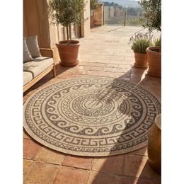KADIMA DESIGN Outdoorteppich KAUNS, im Vintage-Stil, aus Polypropylen, Schwarz, &Oslash; 120 cm