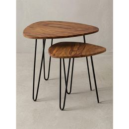 KADIMA DESIGN Beistelltisch Set &ndash; 2-teilig, Massivholz, Metallgestell, schmal