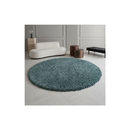 KADIMA DESIGN Teppich Hochflor SPREE in T&uuml;rkis, einfarbig, &Oslash; 120 cm