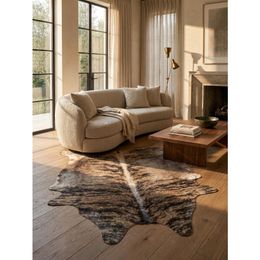 KADIMA DESIGN Flachwebteppich GASTEIN, in Rindsleder-Optik, aus Polyester, Braun, 100 x 135 cm
