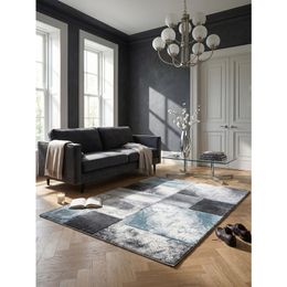 KADIMA DESIGN Kurzflorteppich LATEMAR, kariert, aus Polypropylen, Blau, 200 x 290 cm