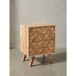 Nachttisch &ndash; Akazie Massivholz, 44x61x35 cm, hoch, 2 Schubladen, Landhausstil