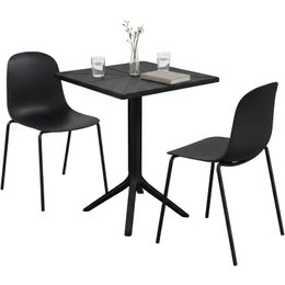 CLP Gartenm&ouml;bel-Set wetterfest Nerra, 2 Stapelst&uuml;hle und quadratischer Gartentisch, ergonomisch, 3-teilige Sitzgruppe stapelbar
