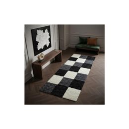 KADIMA DESIGN Teppich Hochflor RHEIN in Schwarz, kariert, 80 x 250 cm