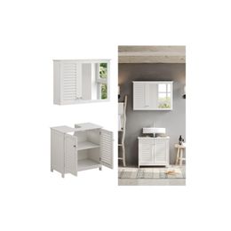 VICCO Badm&ouml;bel-Set Riad, Wei&szlig;, Badezimmer, moderne Badserie, Lamellen-Front, Waschtischunterschrank, Spiegelschrank