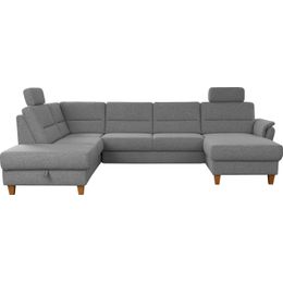 Wohnlandschaft Home Affaire, B:308cm H:89cm T:212cm, silber, 100% Polyester;Struktur (100% Polyester);Luxus-Microfaser in Lederoptik (100%