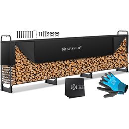 Kesser&reg; Kaminholzregal Metall Brennholzregal au&szlig;en Stahlrahmen + Abdeckung & Handschuhe Kaminholzunterstand 200kg Wasserdichter Holzlager Holzstapelhilfe f&uuml;r Garten Terrasse