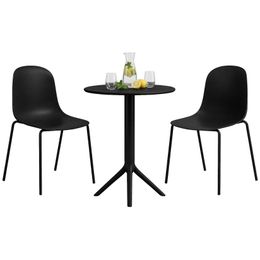 CLP Gartenm&ouml;bel-Set wetterfest Torin, mit 2 Stapelst&uuml;hlen und rundem Tisch 60 cm, Sitzgruppe ganzj&auml;hrig f&uuml;r Balkon, Terrasse und Garten