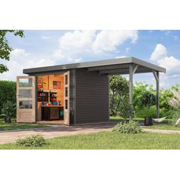 Gartenhaus Karibu, grau, Massivholz, Gartenh&auml;user, "Jupiterino 3 SET, in verschiedenen Farben", inkl. Anbaudach