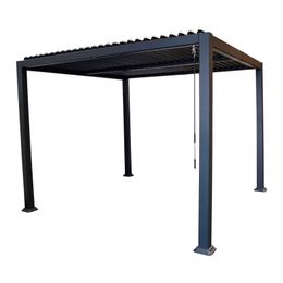 DEGAMO Pavillon BARACOA 3x3 Meter, Aluminium dunkelgrau, Dach aus verstellbaren Alu Lamellen