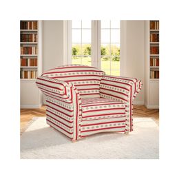 Polstersessel Loretta, ca. 110 x 84 x 84 cm &ndash; Rot gestreift & Blumenmuster