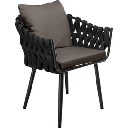 CLP Gartensessel Naxos aus Seilgeflecht Anthrazit mit Armlehnen, Gartenstuhl f&uuml;r Balkon, Terrasse und Garten, bis 150 kg belastbar