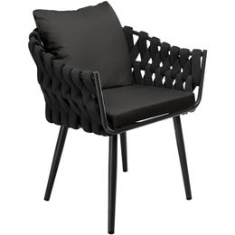 CLP Gartensessel Naxos aus Seilgeflecht Anthrazit mit Armlehnen, Gartenstuhl f&uuml;r Balkon, Terrasse und Garten, bis 150 kg belastbar